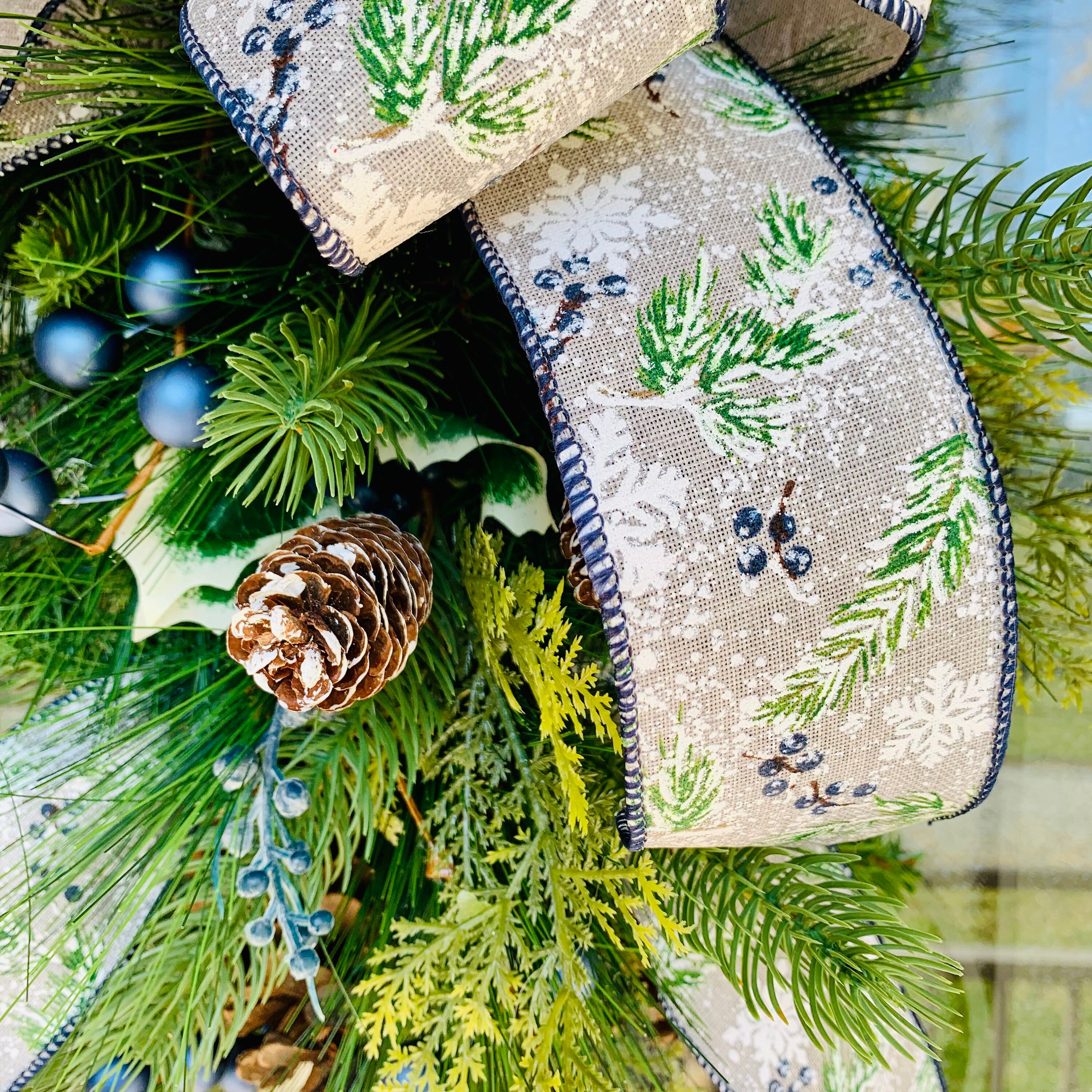 Navy Blue Winter Swag, Holiday Swag for Front Door, Blue Winter Swag ...