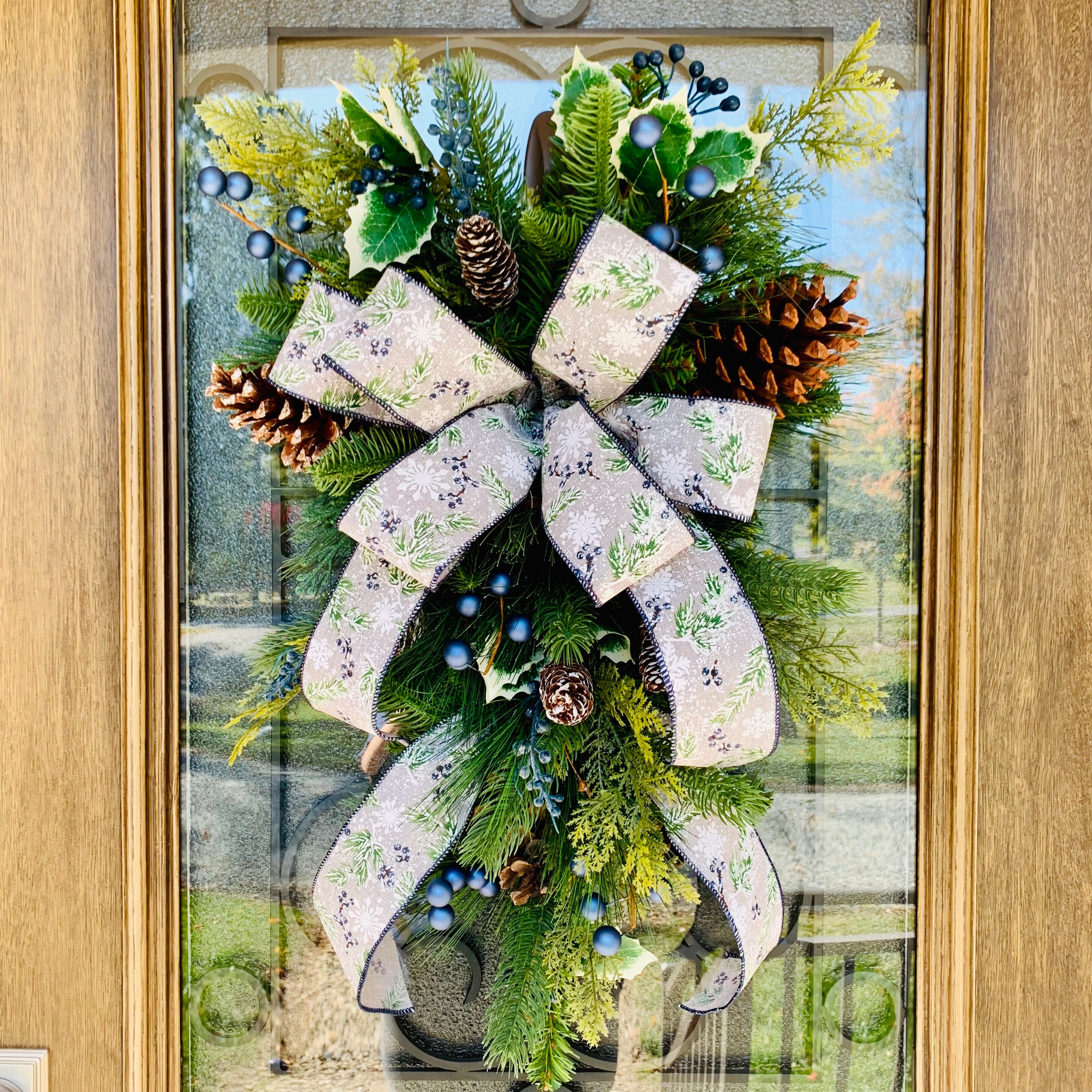 Navy Blue Winter Swag, Holiday Swag for Front Door, Blue Winter Swag ...