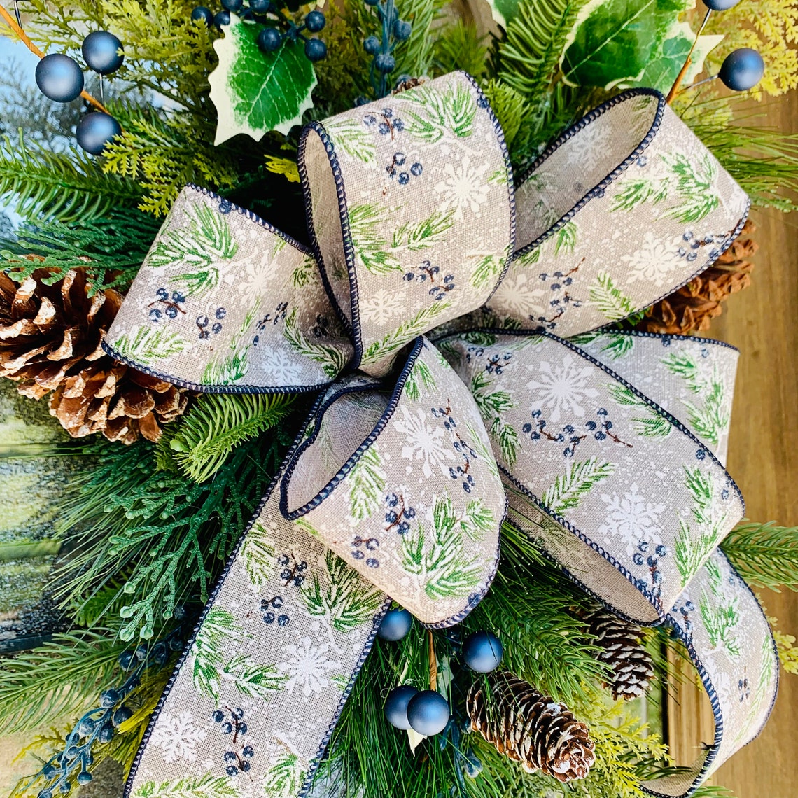 Navy Blue Winter Swag, Holiday Swag for Front Door, Blue Winter Swag ...