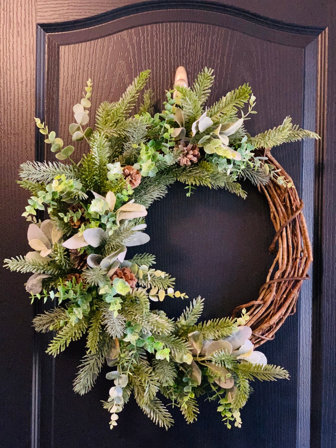 Winter Wreath, Winter Wreath With Eucalyptus and Pine Cones, Natural ...