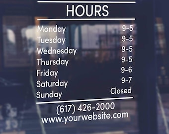 Store Hours Decal Business Hours Sticker Custom Clear - Etsy