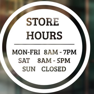 Personalized Store Hours Window Decal, Circular, Hours of Operation ...