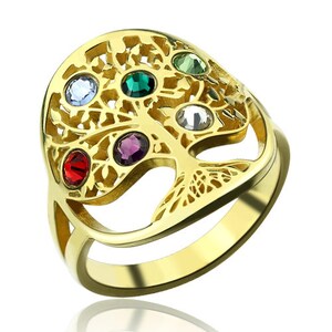 Family Tree Birthstones Ring for Mom in Gold Plated Silver - Etsy