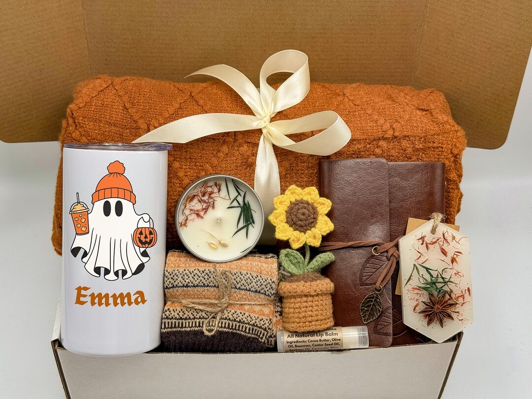 Hygge Fall Gift Box: Custom Tumbler, Cozy Blanket & Candle, Boo - Etsy