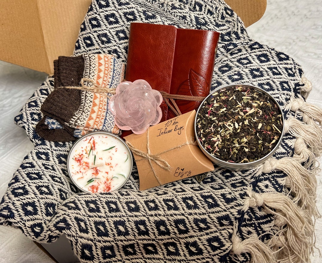 Cozy Gift Box With Blanket, Gift Box With Rose Quartz, Birthday Gift ...