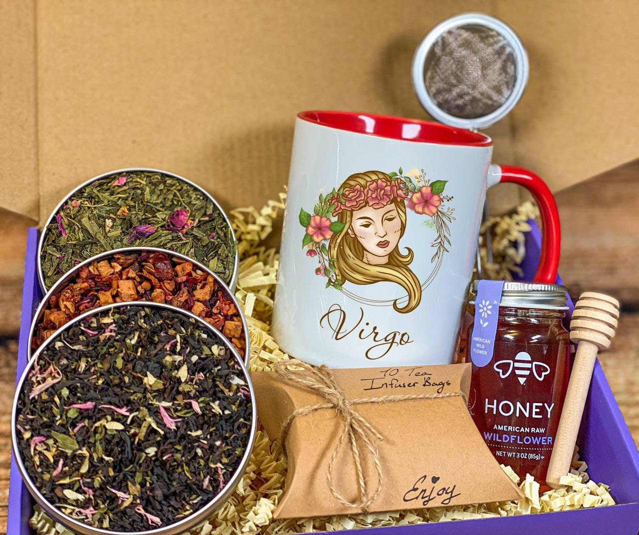 Virgo Gift Box With Organic Tea and Wildflower Honey Virgo | Etsy