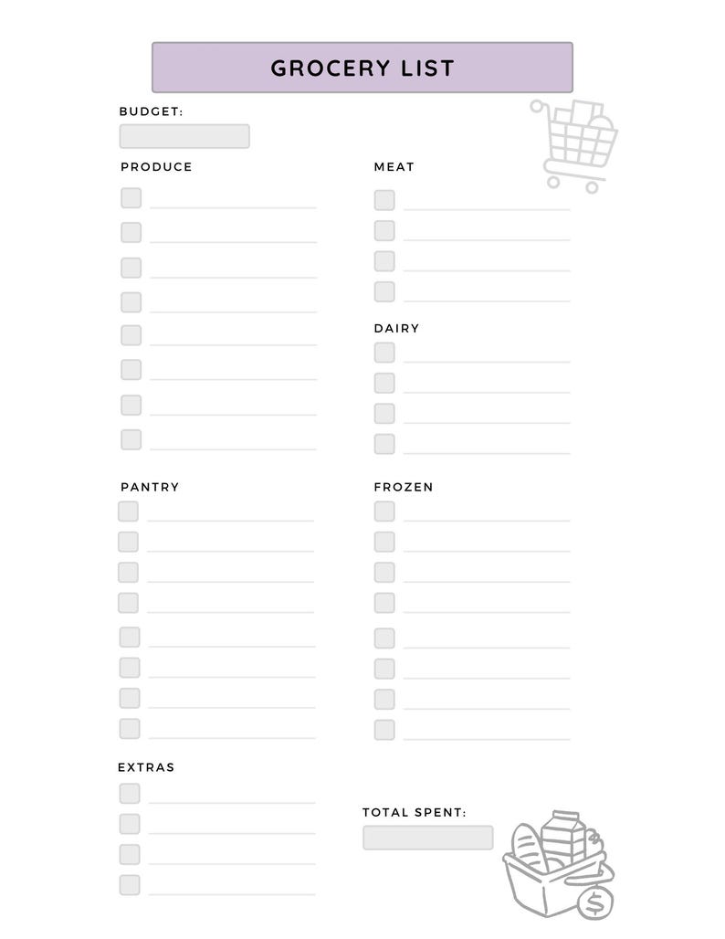 Grocery List Printable Template, Grocery Planner, Food Shopping List, 3 ...