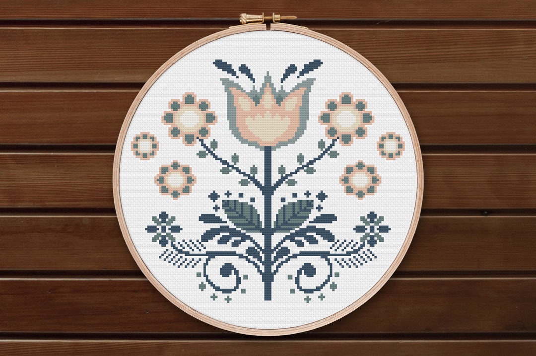 Nordic Flower Cross Stitch Pattern PDF; Cute, Folk Art, Modern ...