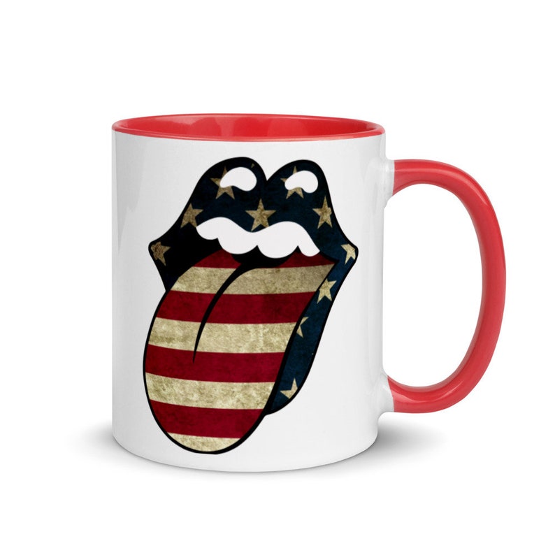 Patriotic Coffee Mugs Usa Flag Tongue With Leopard Lips July Etsy