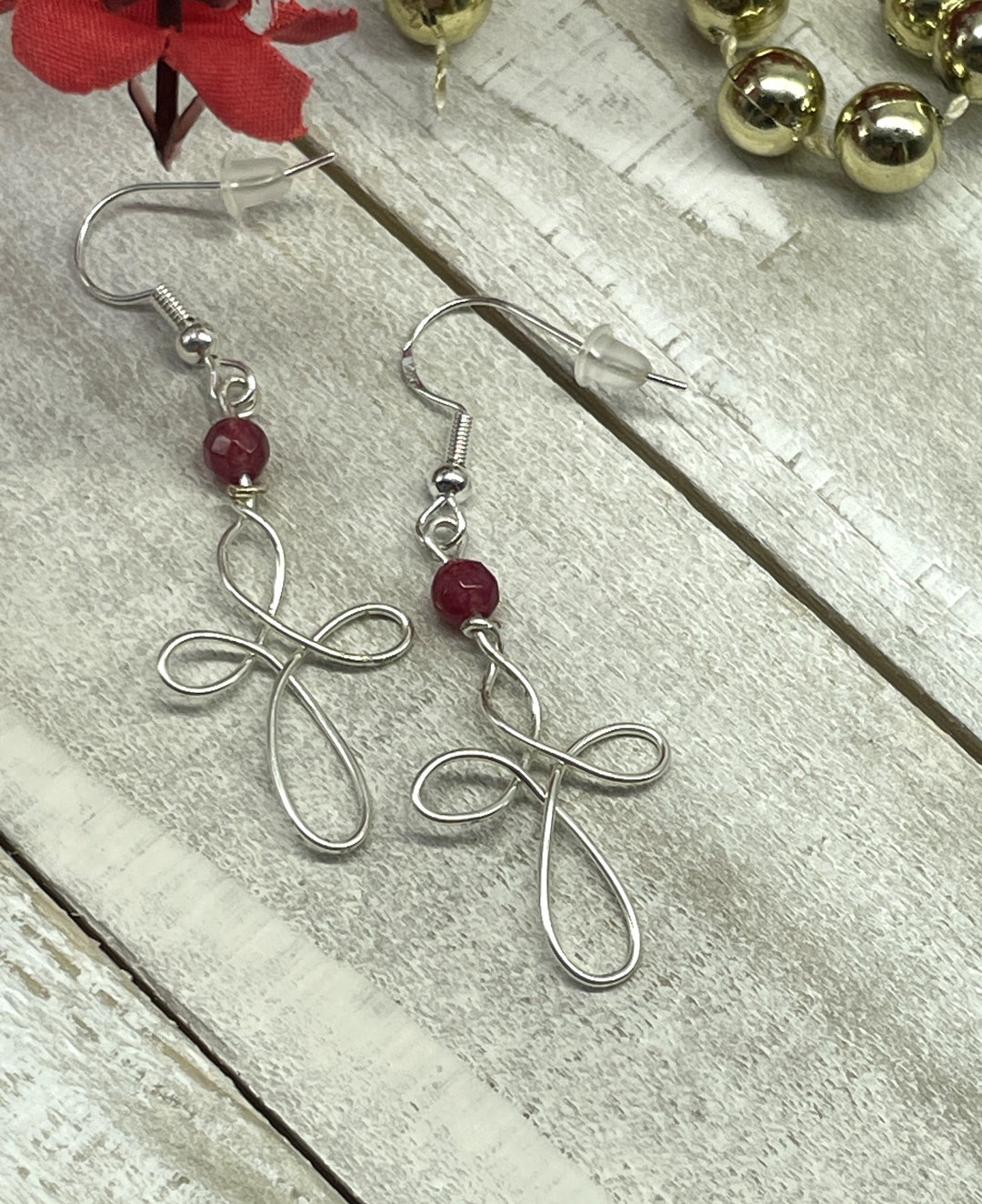 Celtic Infinity Cross Earrings With Red Garnet Jade Healing Gem ...