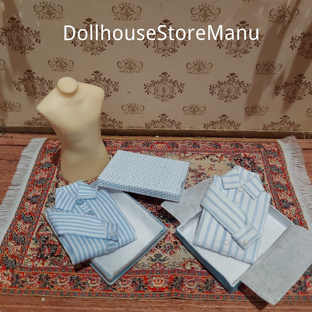 Dollhouse Folded Shirt in Box, Miniature Striped Men's Shirt, 1:12 ...