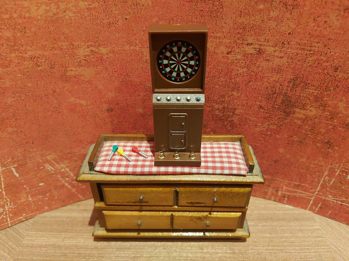 Dollhouse Dartboard With Darts, Miniature Cabinet With Darts Game, 1:12 ...