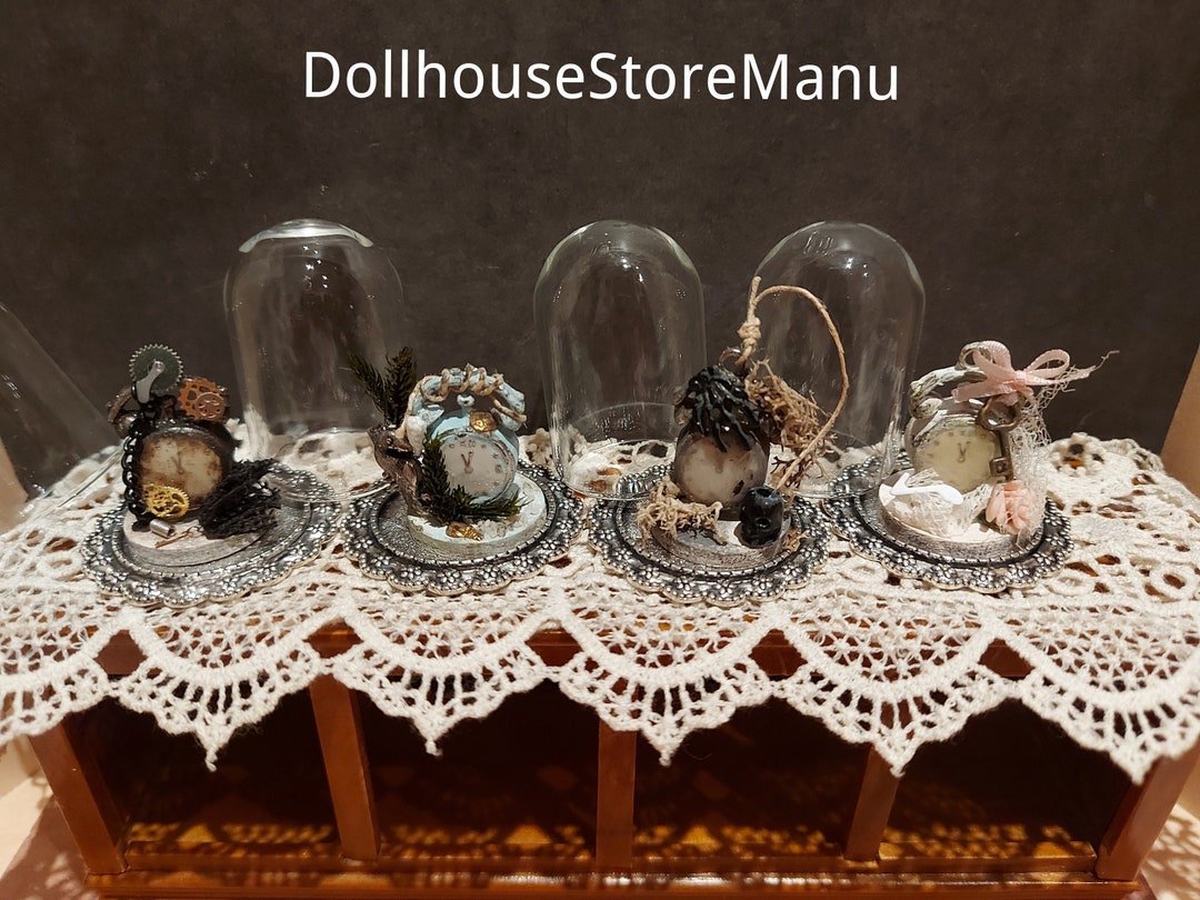 Dollhouse Clock in Glass Dome, Miniature Alarm Clock With 4 Decorations ...
