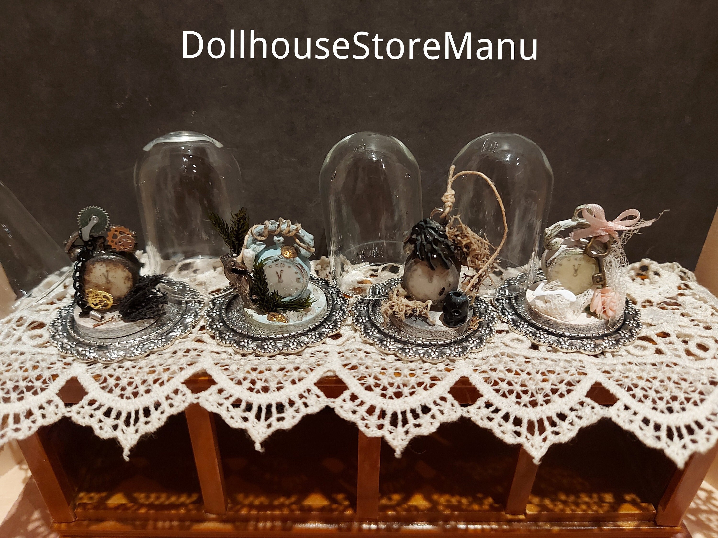 Dollhouse Clock in Glass Dome, Miniature Alarm Clock With 4 Decorations ...