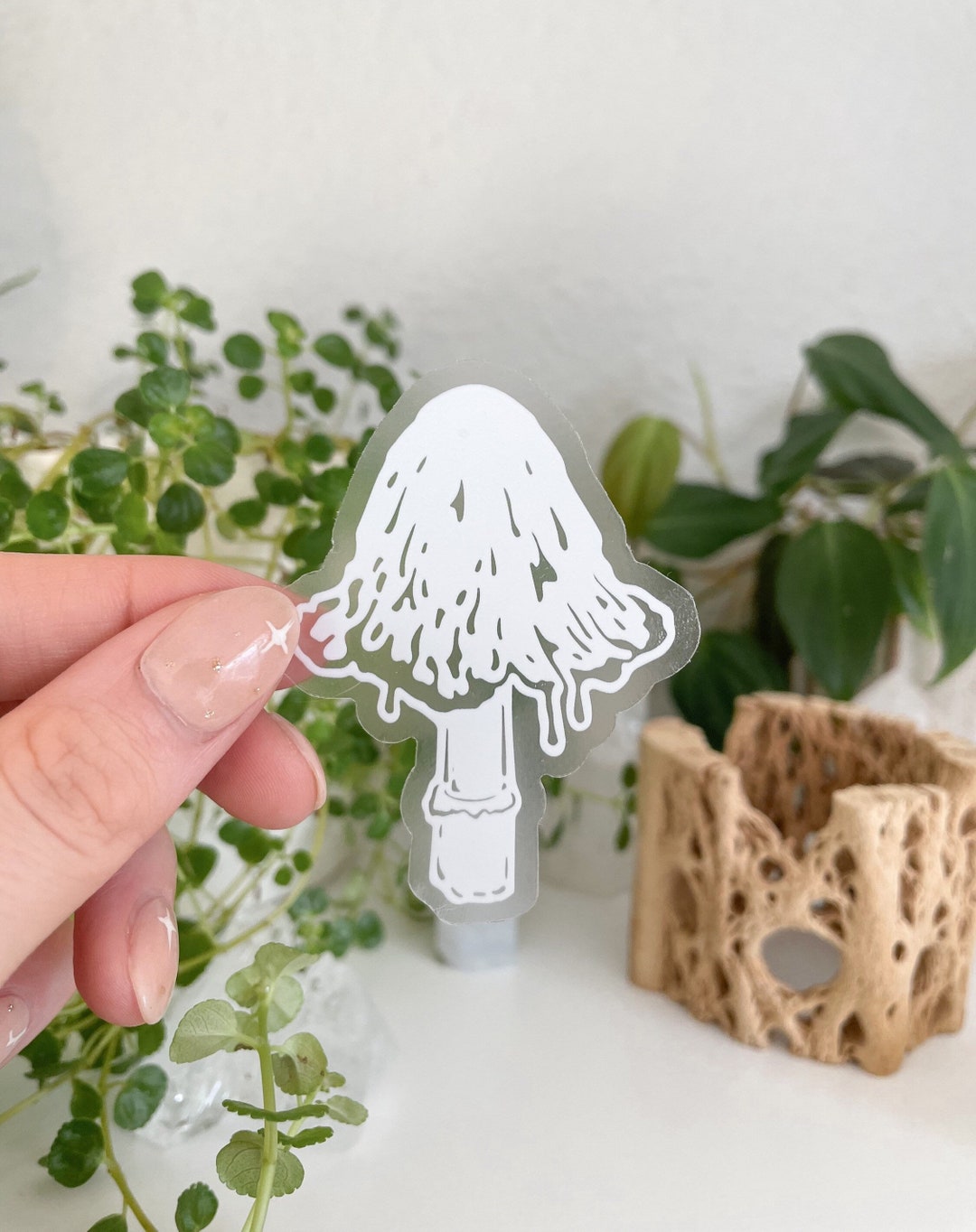 Ink Mushroom Sticker Clear & White Sticker Cottagecore/boho/earthy ...
