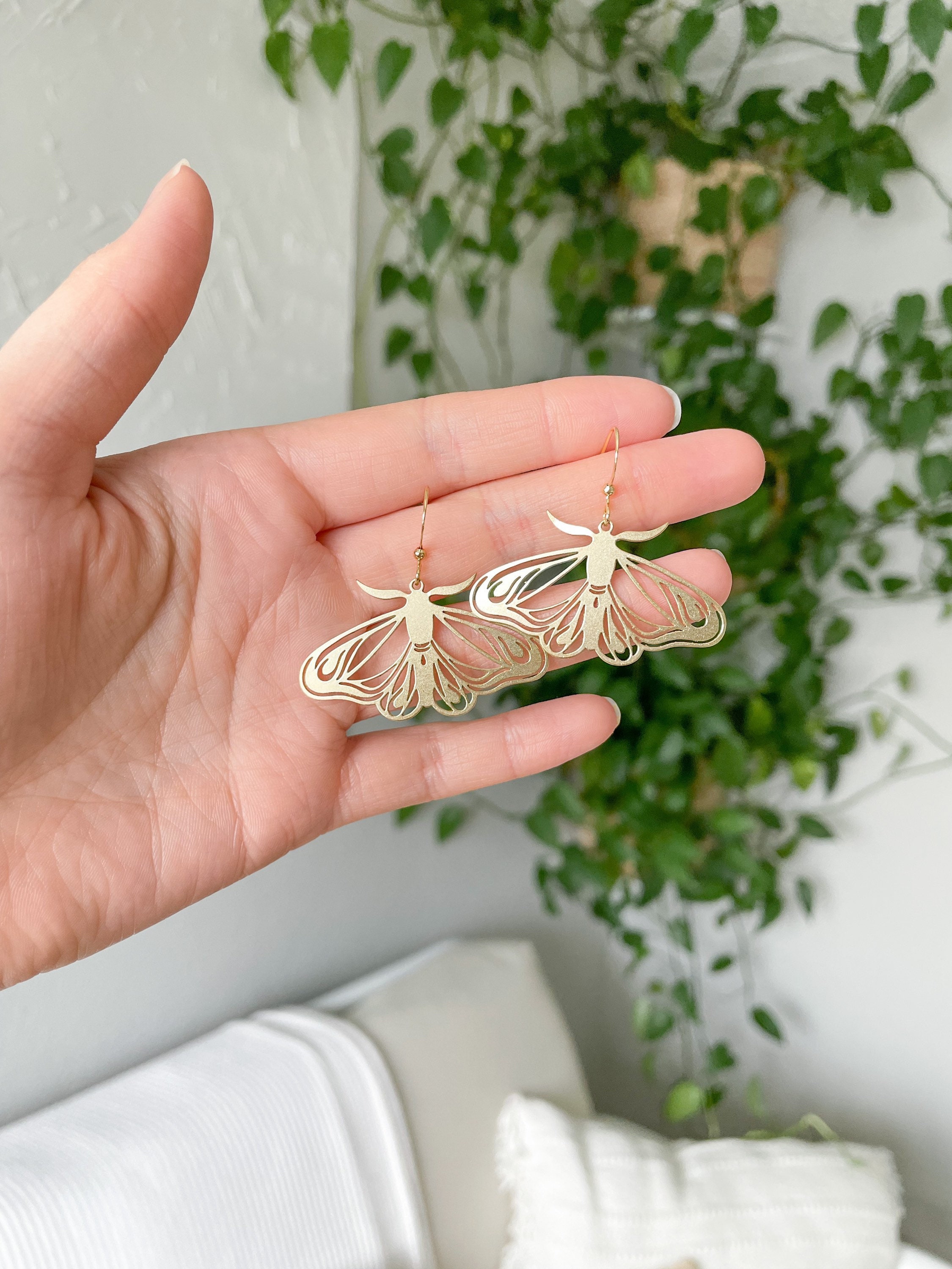 Brass Moth Earrings: Cottagecore Bug Jewelry, Nickel Free - Etsy