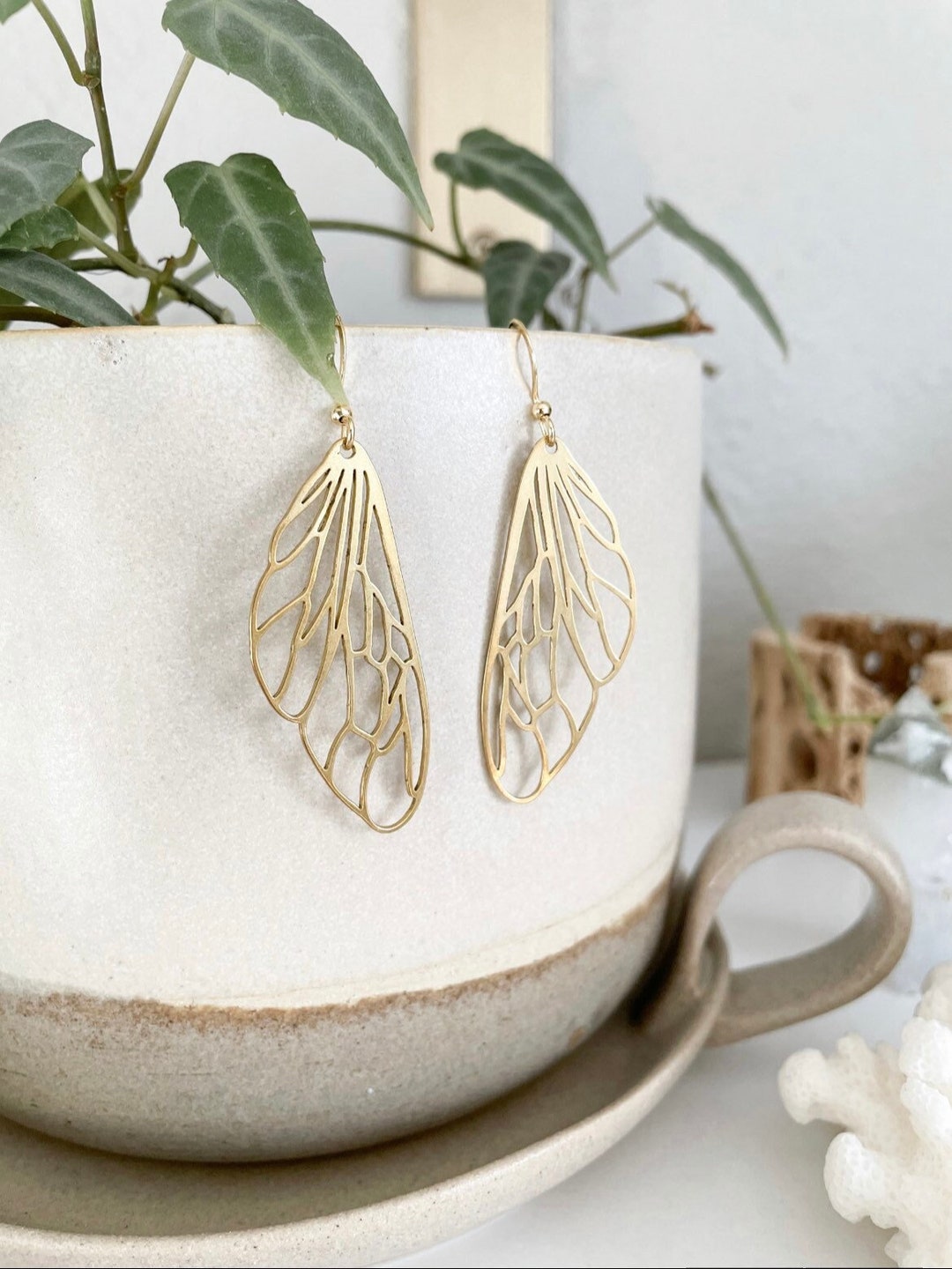 Brass Bee Wing Earrings - Bug/butterfly/dragonfly/moth/fairy/beetle Wing Earrings - Cottagecore ...