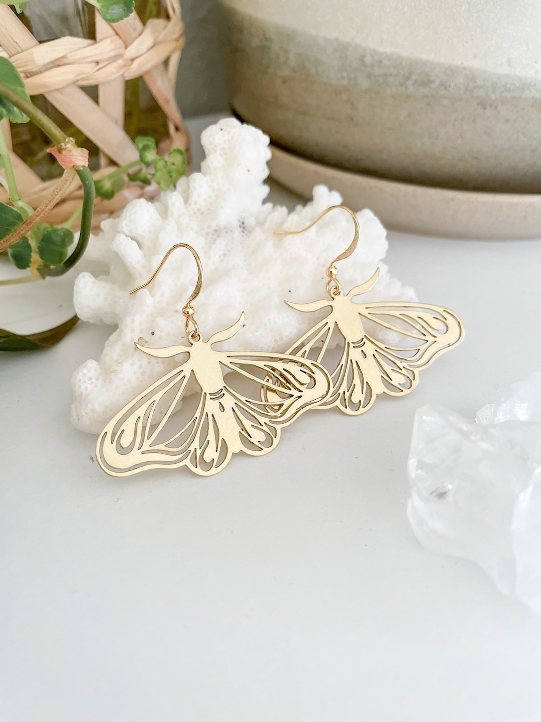 Brass Moth Earrings: Cottagecore Bug Jewelry, Nickel Free - Etsy