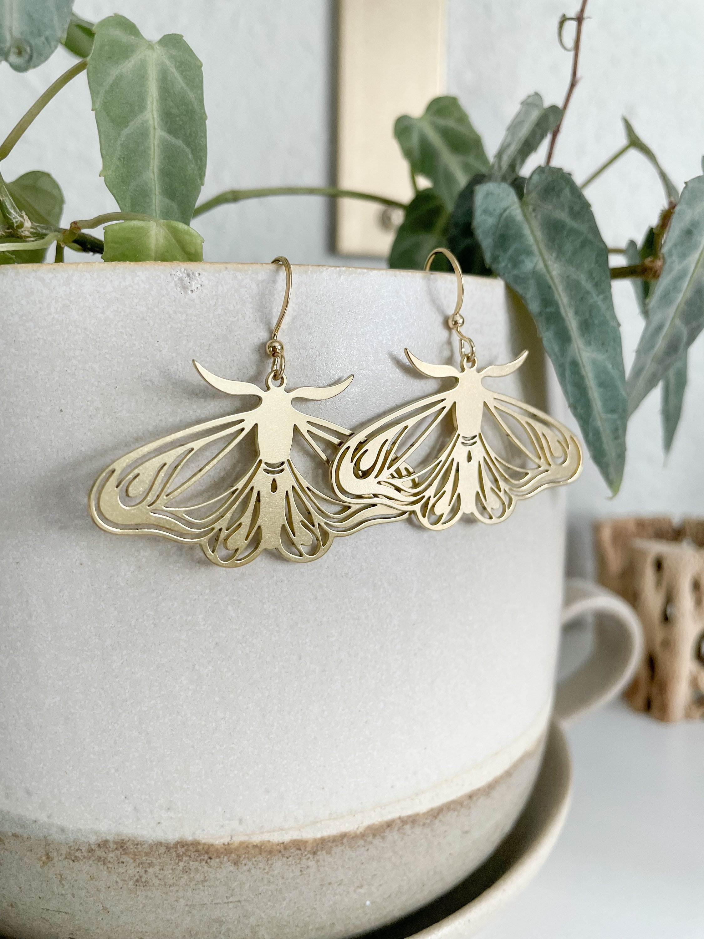 Brass Moth Earrings: Cottagecore Bug Jewelry, Nickel Free - Etsy