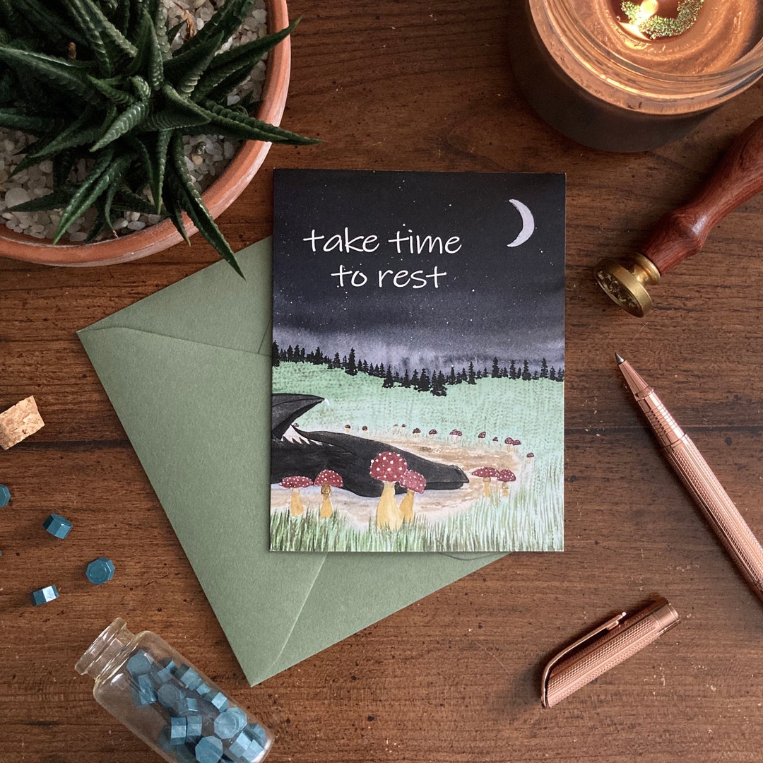 Take Time to Rest Card, Watercolor Dragon Card, Nontraditional Fantasy ...