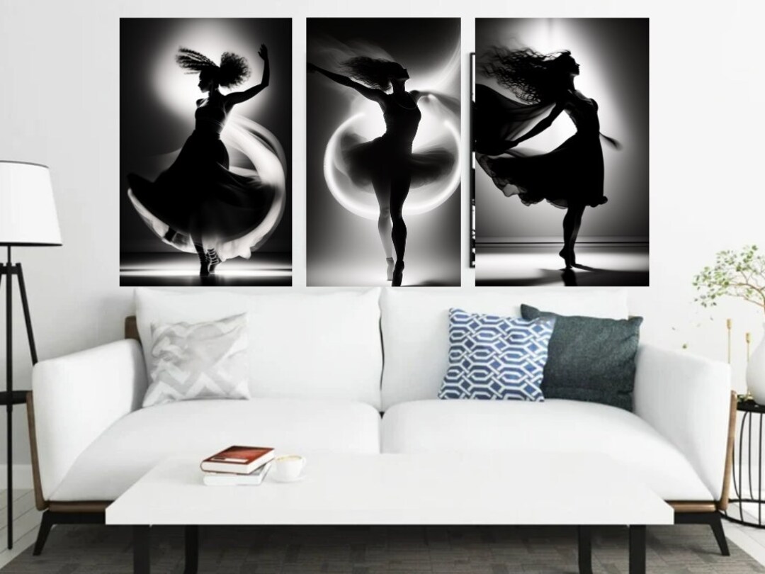 Abstract Female Dancer, Dancing in the Dark, Glowing, Black and White ...