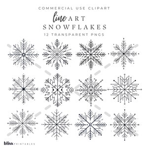 Minimalist Snowflake Clipart: Black Line Art Pngs (digital Download) - Etsy