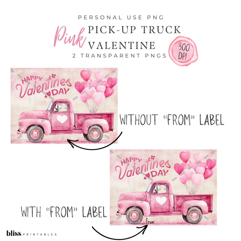 Pink Pickup Truck Valentine Card: DIY Holiday Decor (PNG) - Etsy