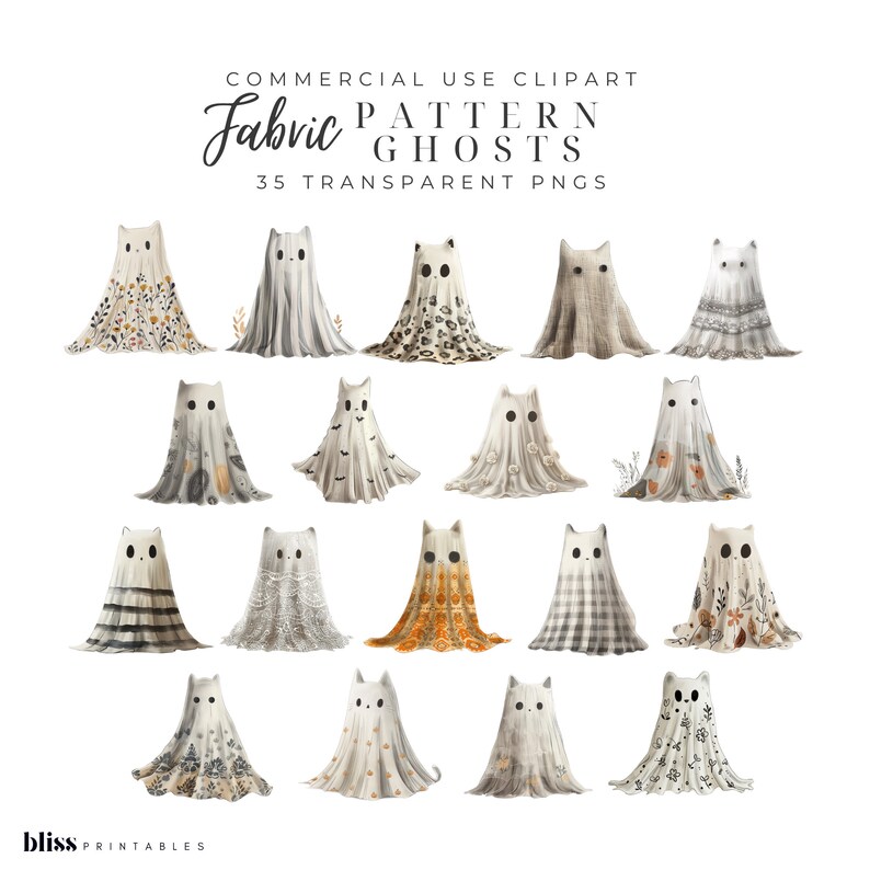 Halloween Ghost Cat Clipart: Patterned Sheet Designs (digital Download) - Etsy