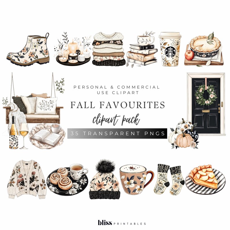 Cozy Minimal Fall Favourites Clipart | 35 Fall/autumn Pngs | Neutral ...