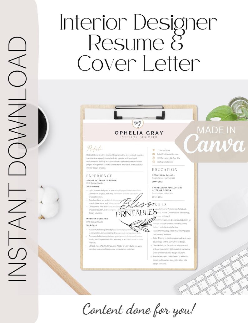 Editable Interior Designer Resume & Cover Letter, Residential Designer ...