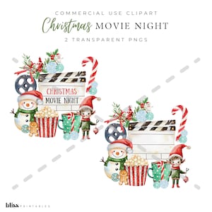 Whimsical Christmas Movie Night Clipart | PNG – Cute Snowman, Elf ...