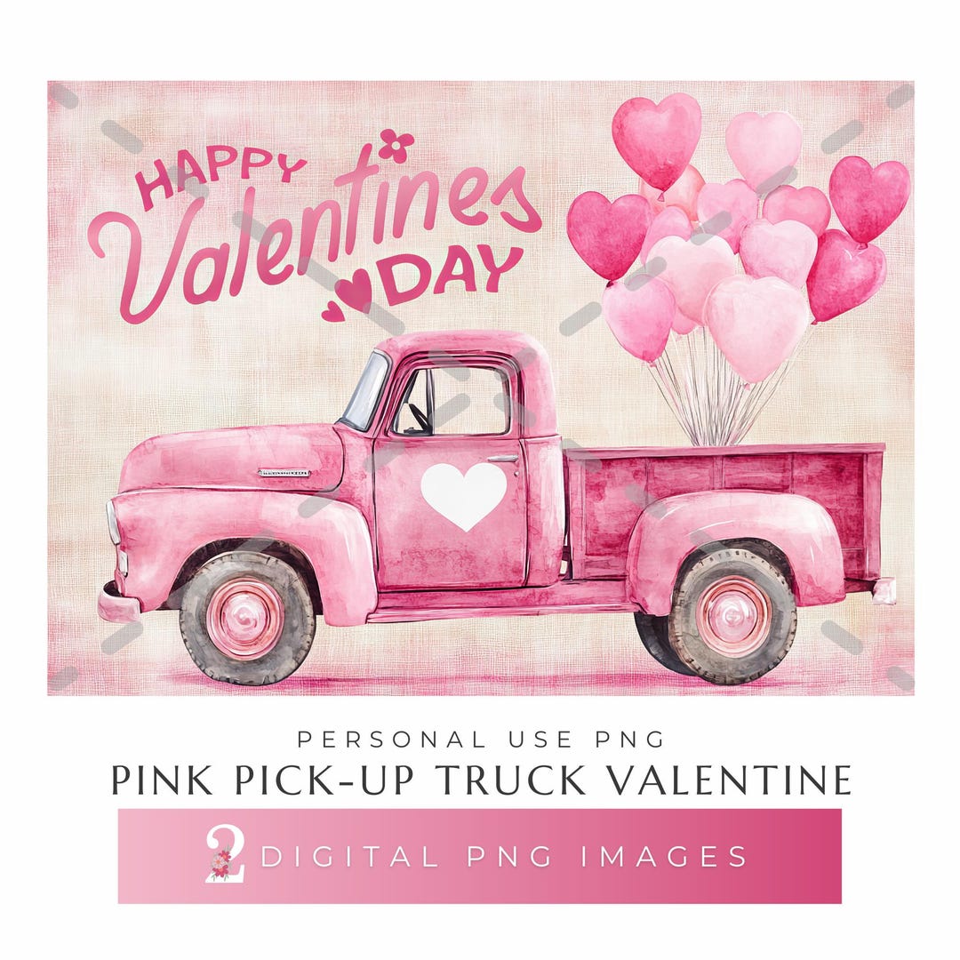 Pink Pickup Truck Valentine Card: DIY Holiday Decor (PNG) - Etsy