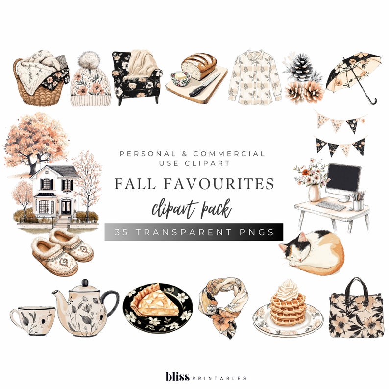 Cozy Minimal Fall Favourites Clipart | 35 Fall/autumn Pngs | Neutral ...