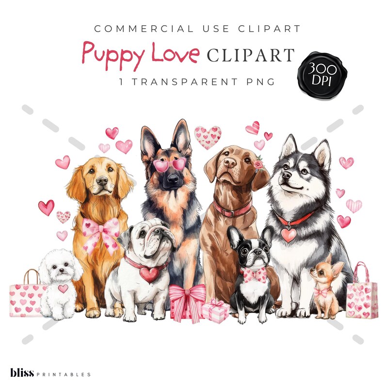 Puppy Love Valentine’s Day Dog Clipart – Cute Canine Illustrations for ...