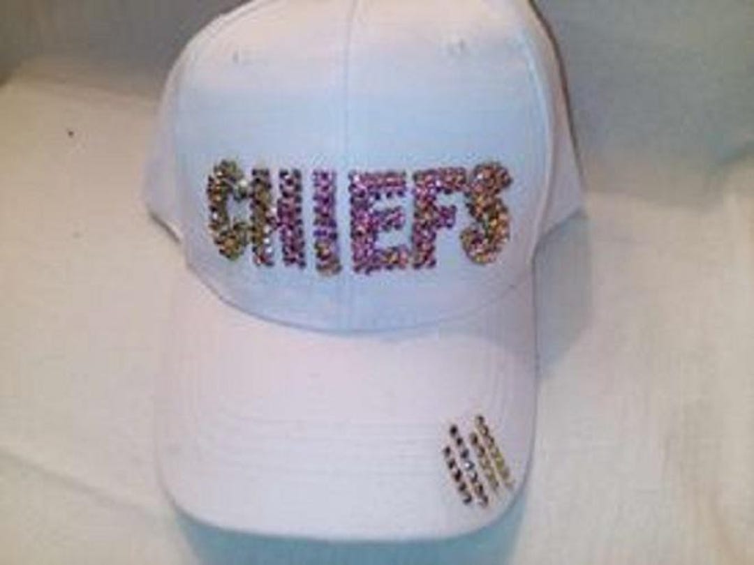 KC Chiefs Kansas City Rhinestone Custom Made by Hand White Ballcap Hat ...