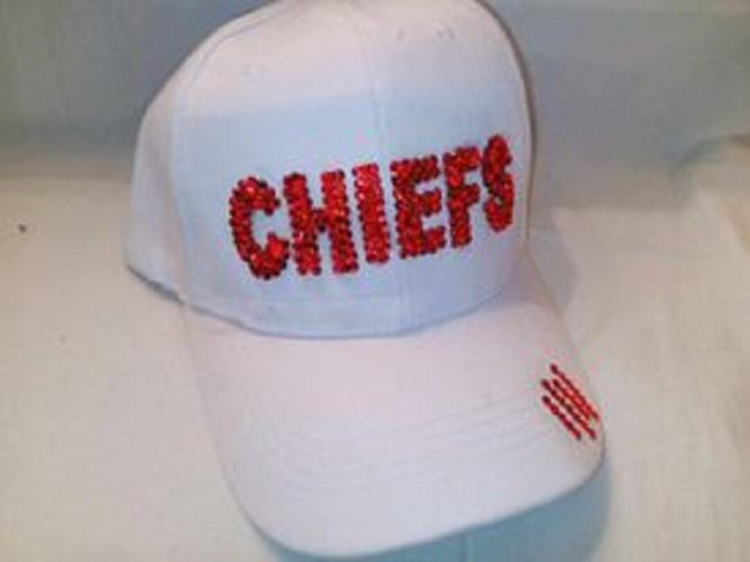 KC Chiefs Kansas City Rhinestone Custom Made by Hand White Ballcap Hat ...