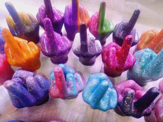 Mystery Color Middle Finger Gesture Ring Holder Statue Fuck You off Gag ...