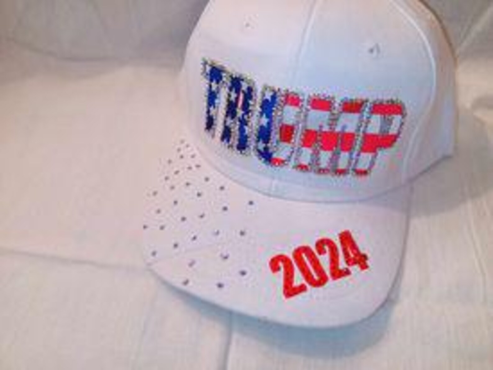 Trump for President 2024 Rhinestone Custom Made by Hand White Ballcap ...