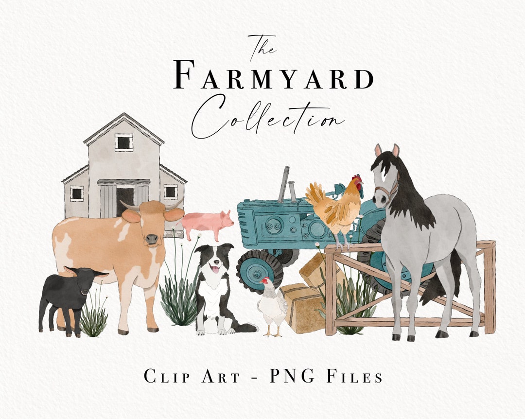 Watercolour Farm Yard Clip Art - Farm Download- Instant Download - Farm ...