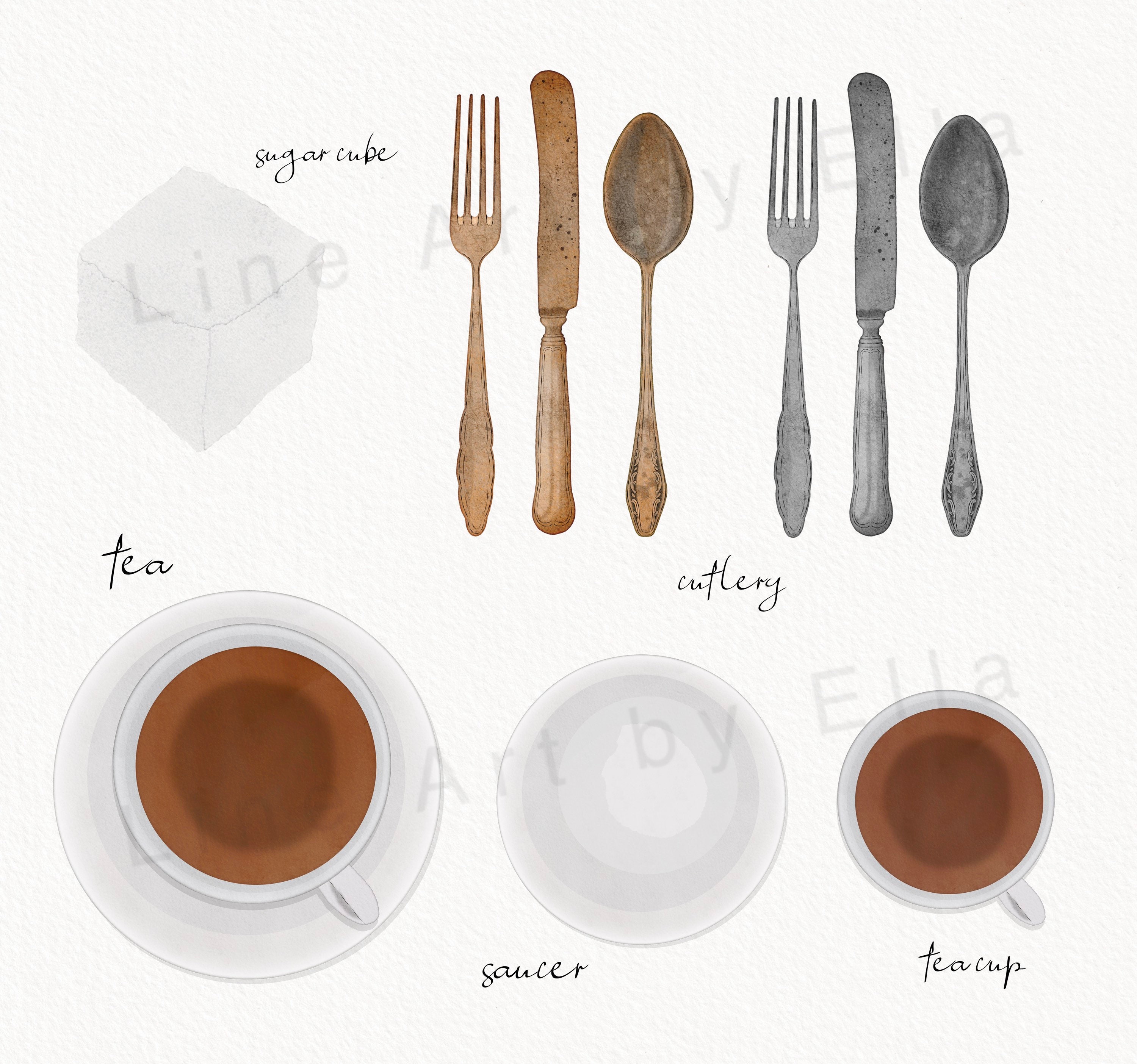 Watercolour Tea Party Clip Art - Tea Party Download- Instant Download ...