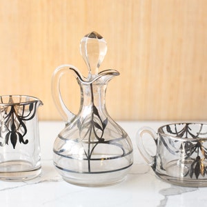 Cream, Sugar, Decanter Set / Art Deco / 1920's / Glass W Silver Overlay ...