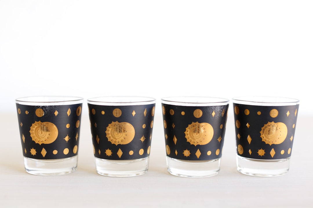 Fred Press Atomic Celestial Lowball Rocks Glasses / Mid Century Vintage ...