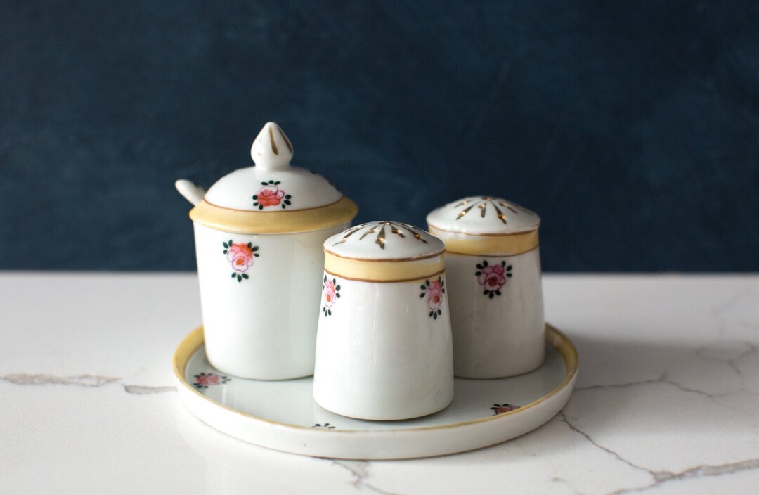 Nippon Porcelain Condiment Set With Tray / Vintage Salt - Etsy