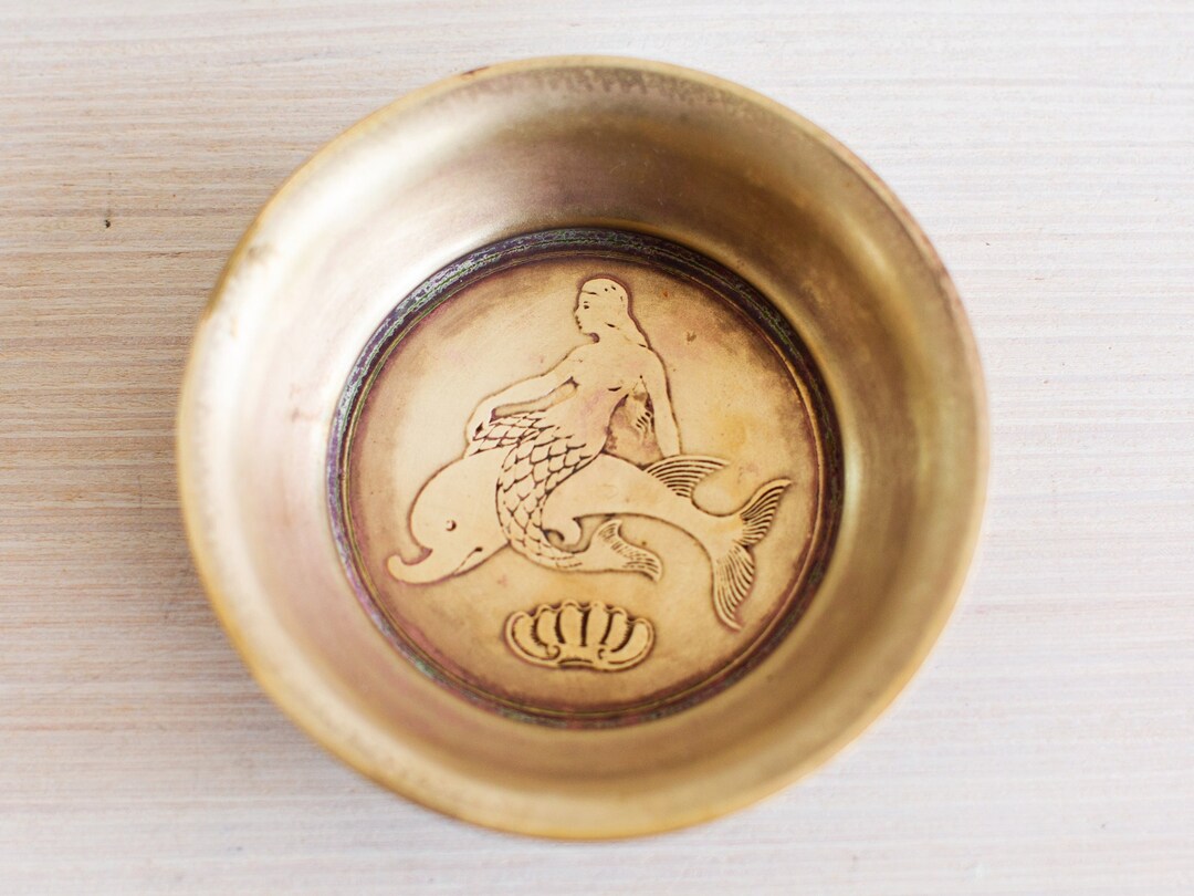 Art Deco Bronze Ægte Ildfast Dish Denmark / Mermaid Riding Dolphin ...