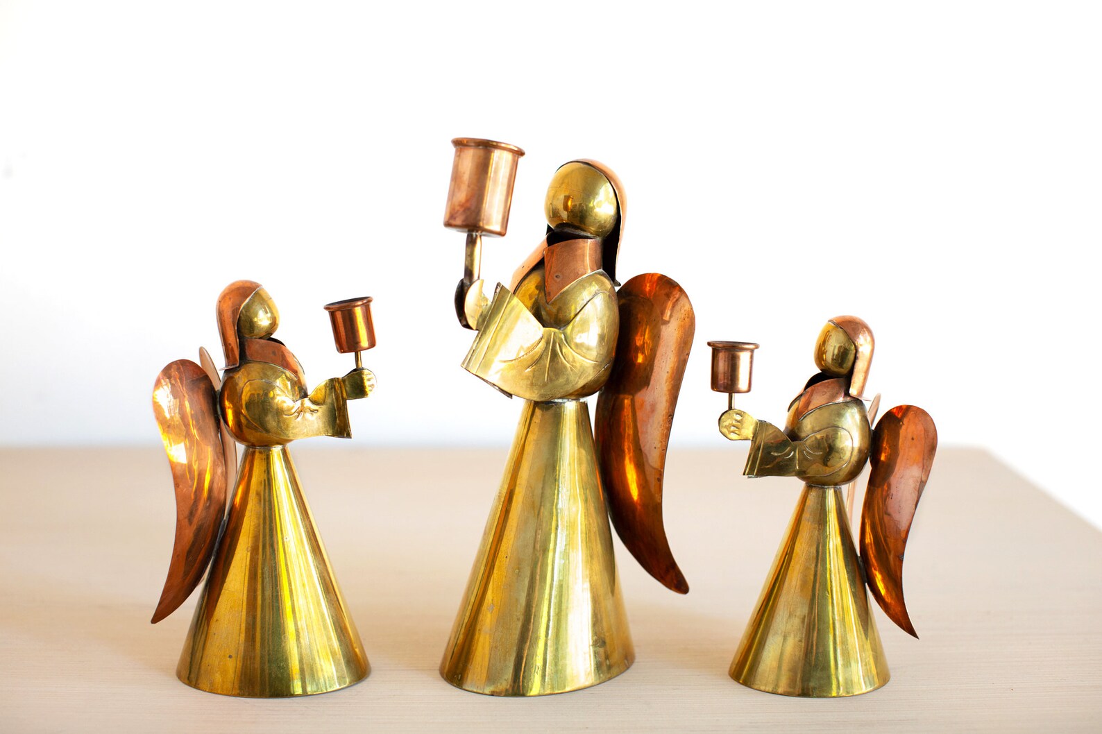Brass + Copper Angel Candleholders / Vintage Angel Candleholders ...