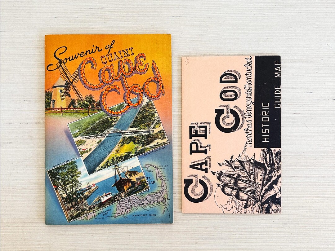 Vintage Cape Cod 1950's Souvenir & Historic Map / Massachusetts New England Ephemera / Cape Cod ...