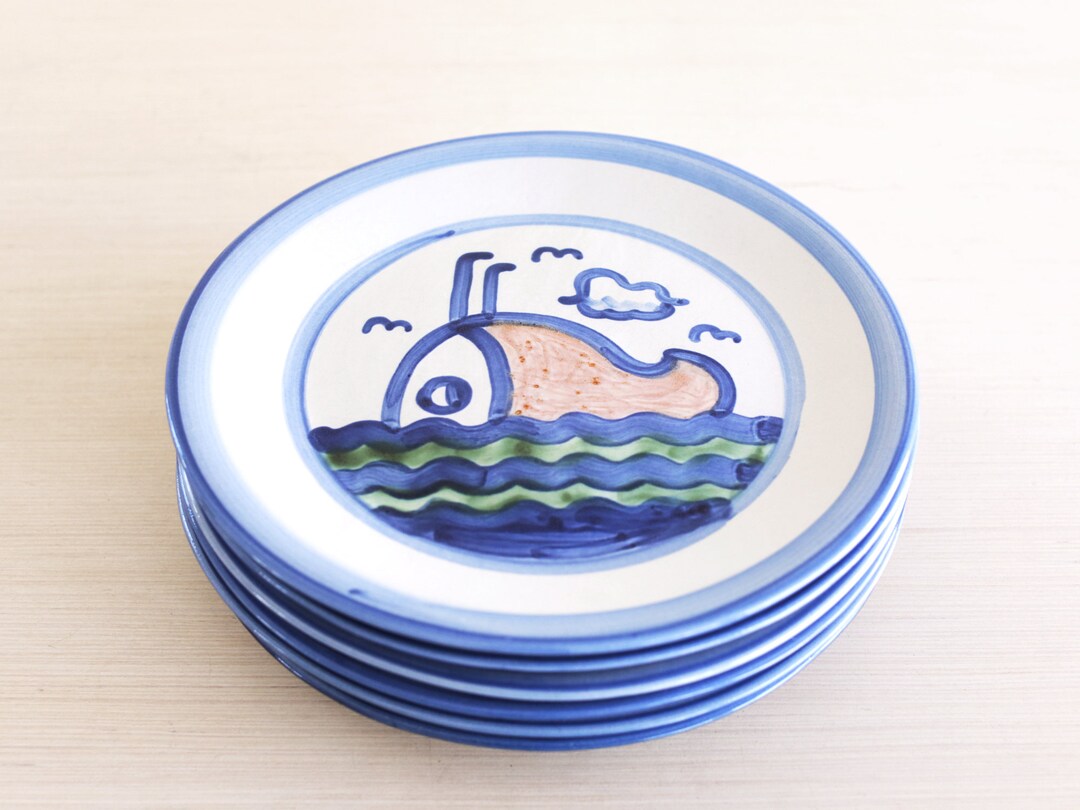 M. A. Hadley Whale Large Dinner Plates / Set of 6 / Vintage Pottery ...