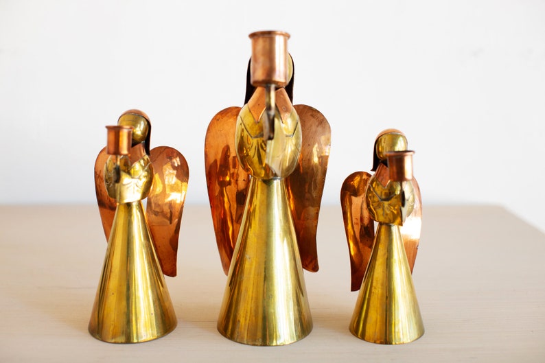 Brass + Copper Angel Candleholders / Vintage Angel Candleholders ...