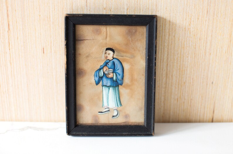 Antique Asian Paintings on Rice Paper / Small Original Artwork / Framed ...