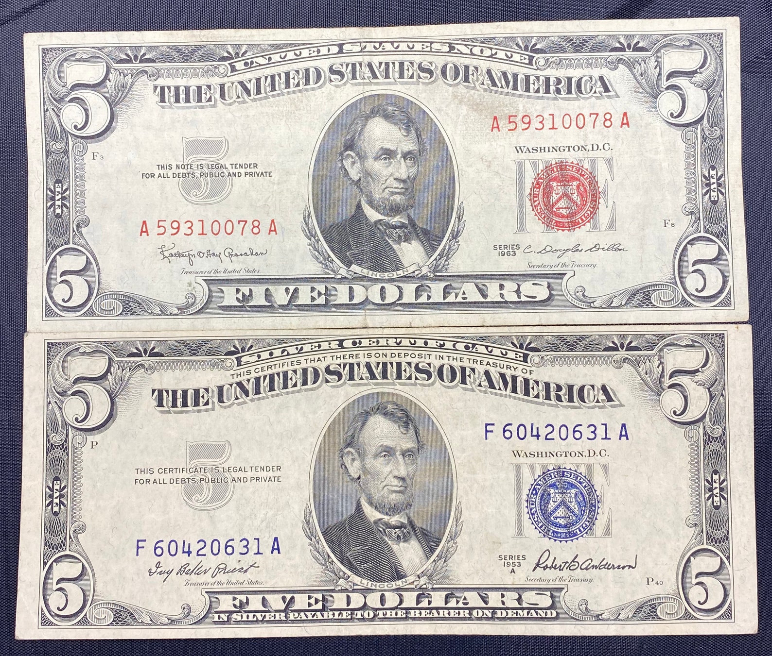 US Paper Currency 5 Dollar Collection 5 Dollar Red Seal & 5 - Etsy